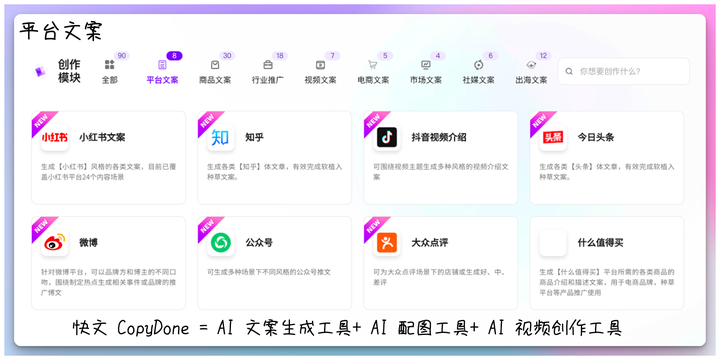 快文 CopyDone：强大专业的 AI 营销内容文案创作工具，支持内容一键生成、自动配图、图文转视频等一站式服务的专业写作 AI - 知乎