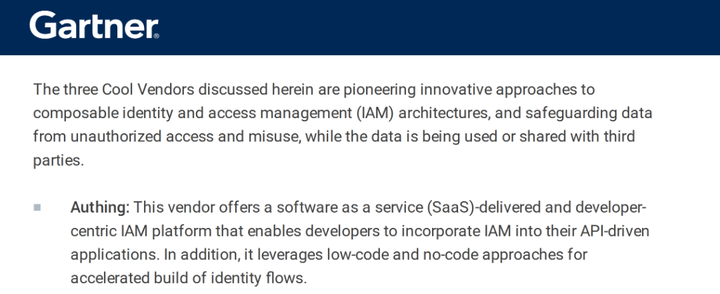 Authing 作为国内唯一身份管理厂商入选 Gartner® Cool Vendor™ - Authing身份云