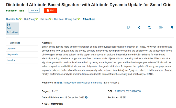 分布式+区块链+属性签名: Distributed Attribute-Based Signature with Attribute Dynamic Update for Smart Grid ...