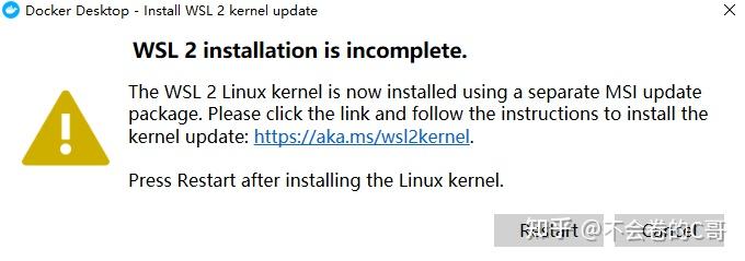 安装 Docker Desktop 时遇到 "WSL 2 installation is incomplete" 的解决方法 - 知乎