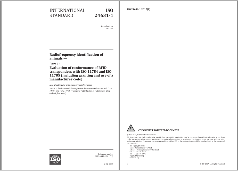 ISO 24631-1-2017【中文版翻译+PDF原版】动物的射频识别--第1部分：适用于ISO 11784和ISO 11785射频识别应答器的一致性评定（包括厂商代码的发放和使用） - 知乎