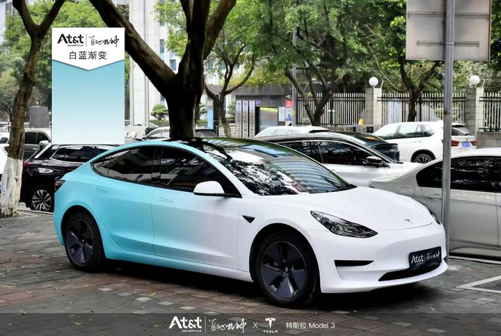 特斯拉Model 3-ATNT改色膜白蓝渐变，独具一格 - 知乎