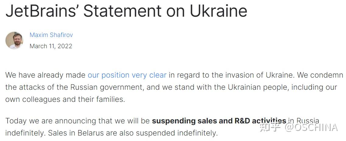 JetBrains：无限期暂停在俄罗斯的销售和研发活动 - 知乎