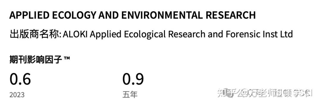 H411《Applied Ecology and Environmental Research》环境大类，中科院四区，因子0.6 - 知乎