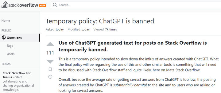Stack Overflow 宣布临时规则：禁止 ChatGPT - 知乎