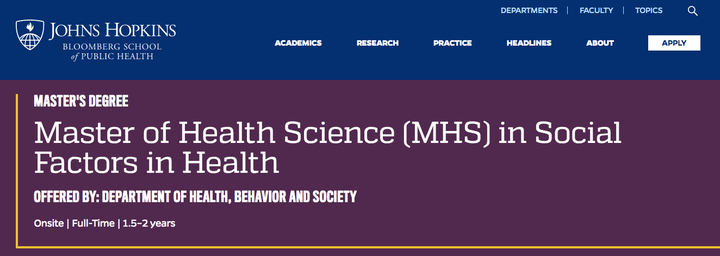 美国研究生项目｜约翰霍普金斯大学 - 健康科学硕士 Johns Hopkins University - Master of Health ...