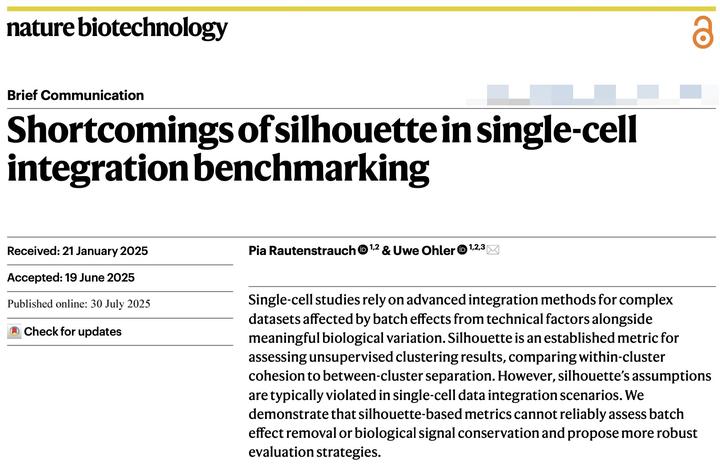 Nat Biotechnol |单细胞经常用轮廓系数评估整合效果的方法，可能存在缺陷。并给出了推荐方案 - 知乎
