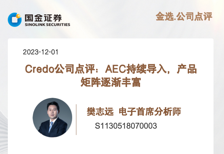 电子樊志远|Credo公司点评：AEC持续导入，产品矩阵逐渐丰富 - 知乎