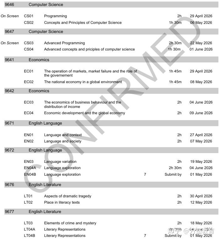 A-Level | CAIE&爱德思&AQA 2026夏考时间表出炉！ - 知乎