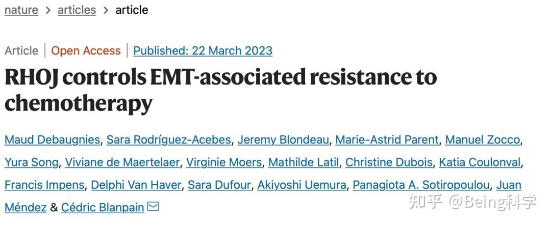 Nature | RHOJ是EMT肿瘤细胞耐药性的关键调节剂！ - 知乎