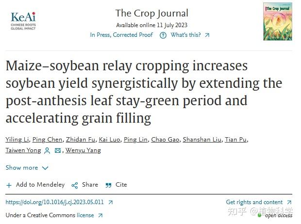 The Crop Journal | 四川农大揭示带状套作下大豆玉米协同增产的新机制 - 知乎