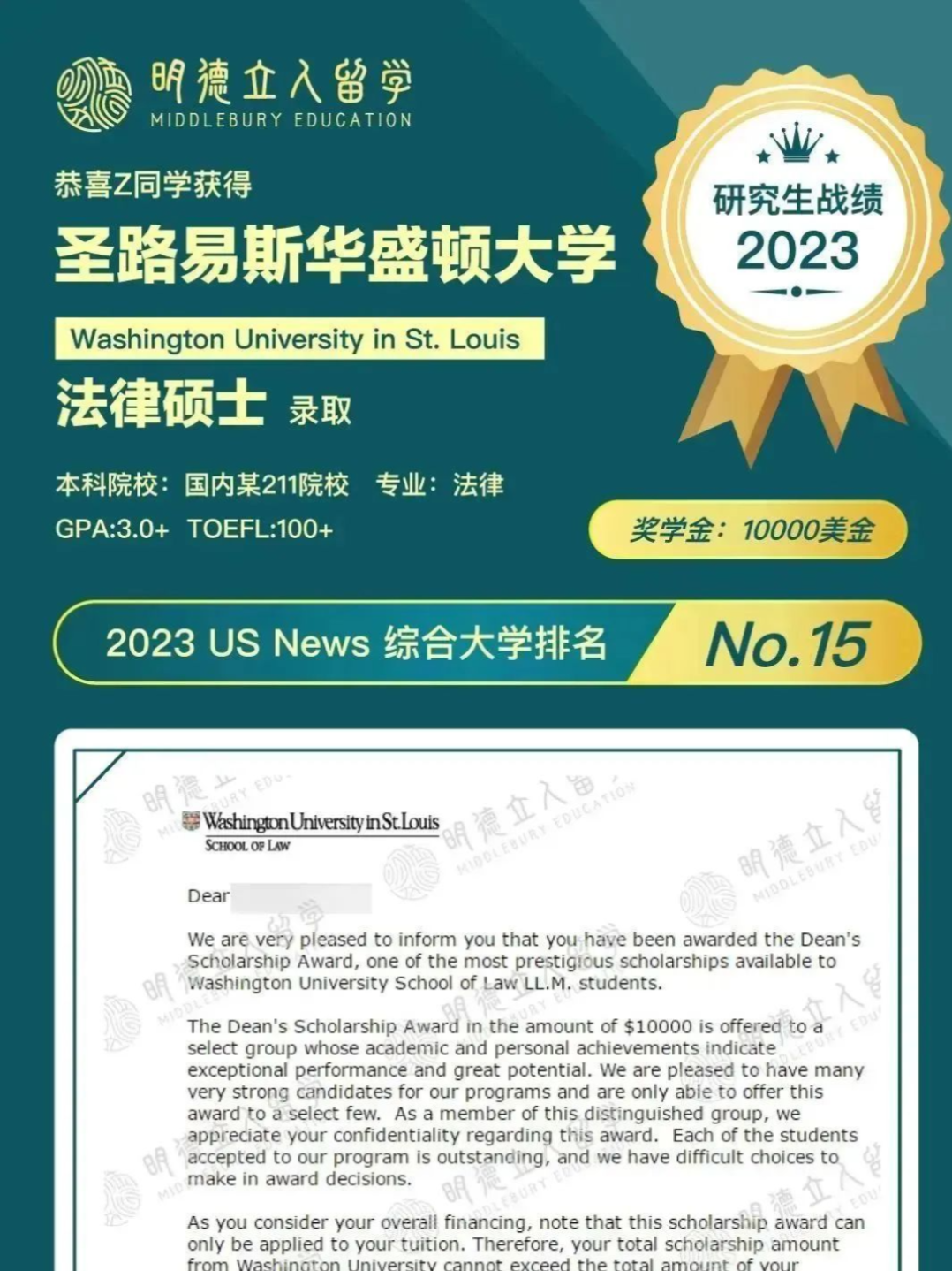 2023美研究生录取 | GPA3.0逆袭T15圣路易斯华盛顿大学, 附带$10000奖学金 , 仅仅是保底？ - 知乎