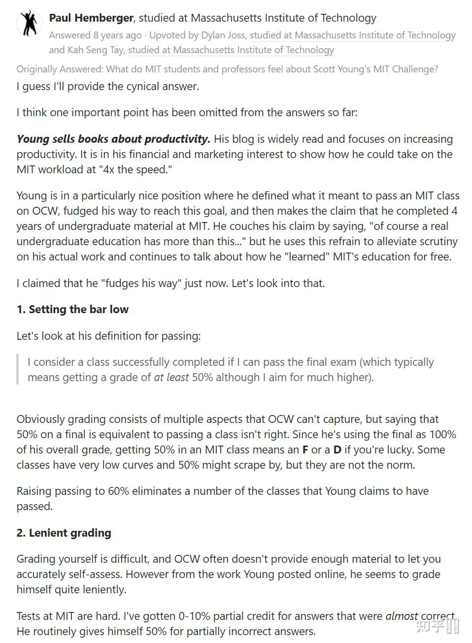 如何评价 Scott H.Young 一年内自学完 MIT 计算机专业的全部 33 门课程？ - 知乎