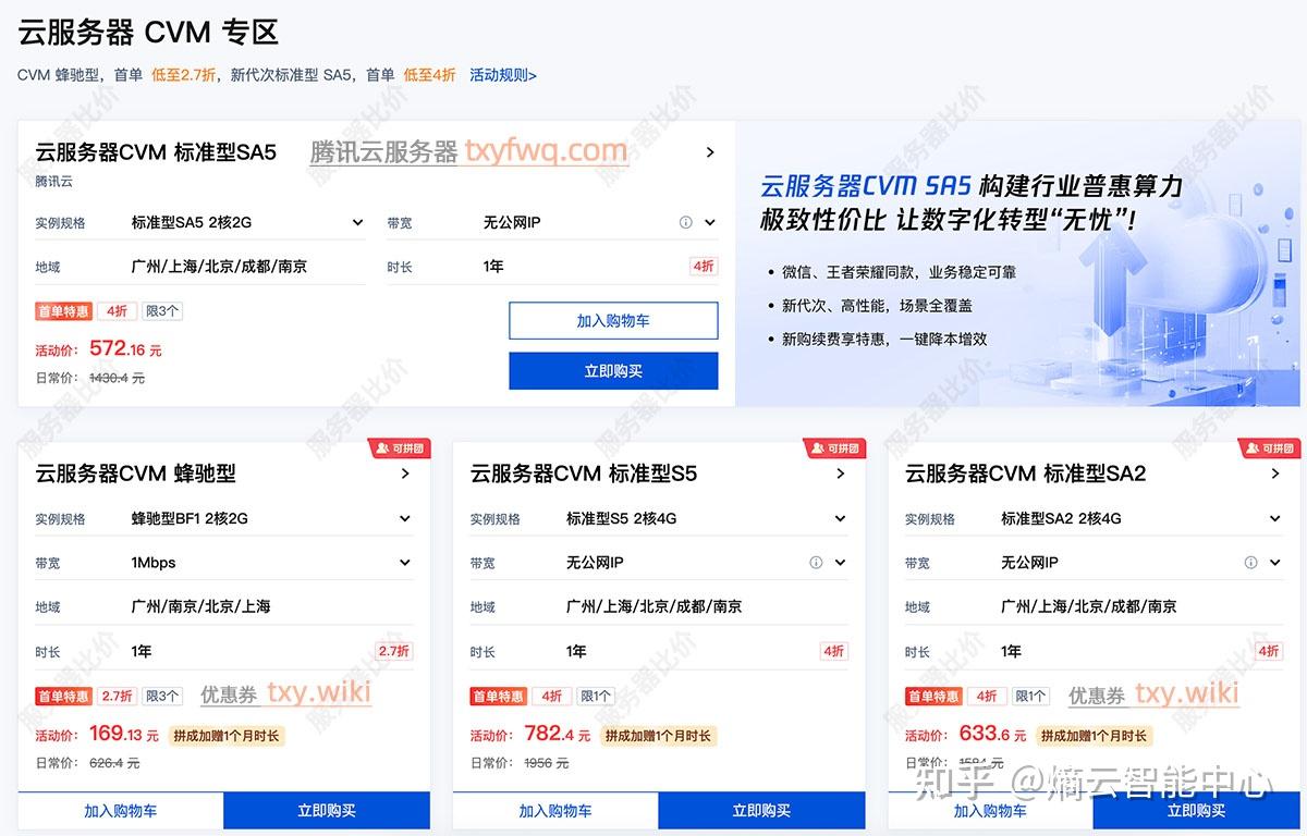 腾讯云服务器CVM租用价格：蜂驰型+标准型SA5/S5/ SA2配置报价单 - 知乎
