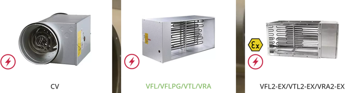 VEAB 管道加热器 - 电加热型, CV系列,VFL / VFLPG / VTL / VRA系列,VFL2-EX / VTL2-EX ...