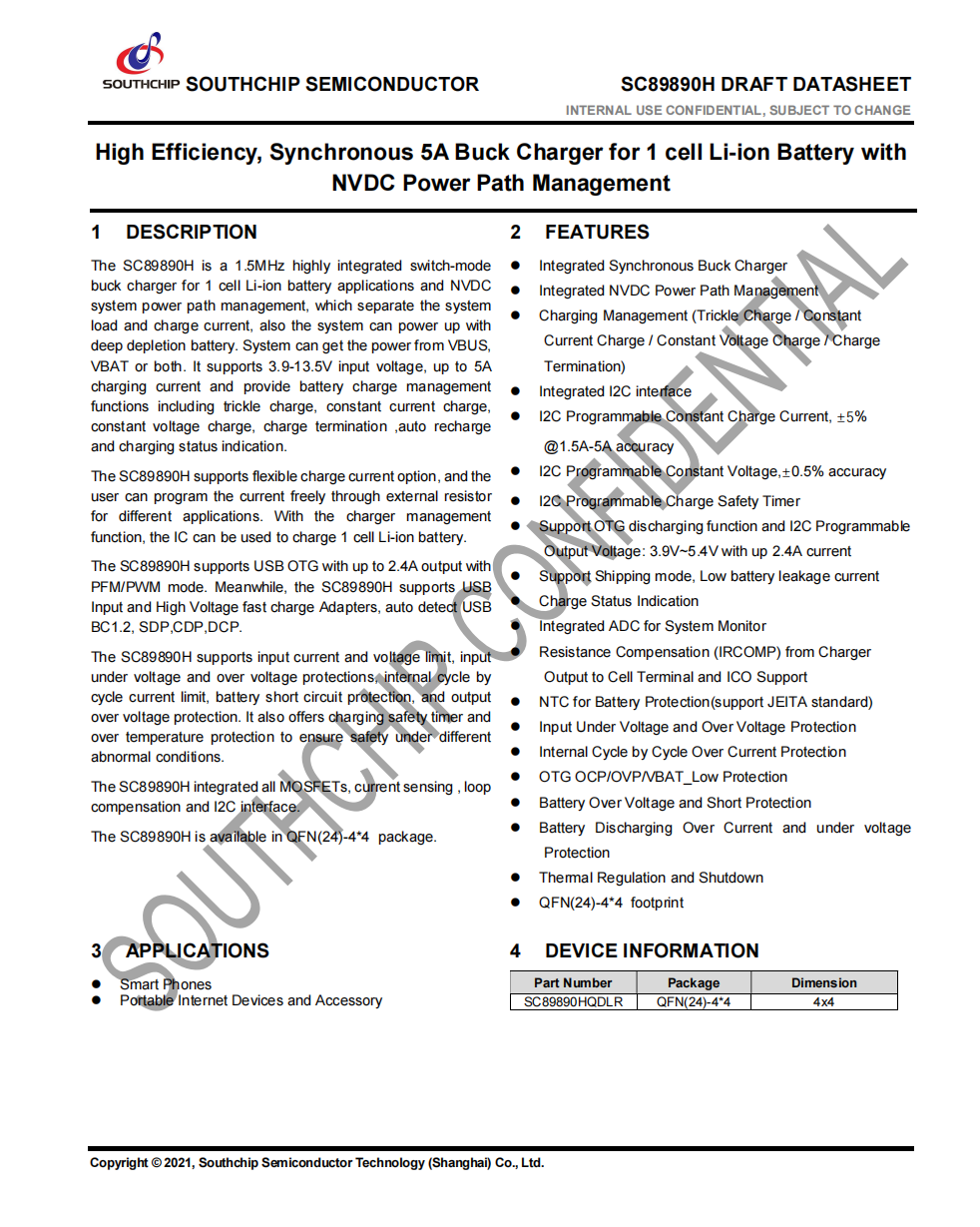 南芯半导体推出5A降压充电芯片SC89890H - 知乎