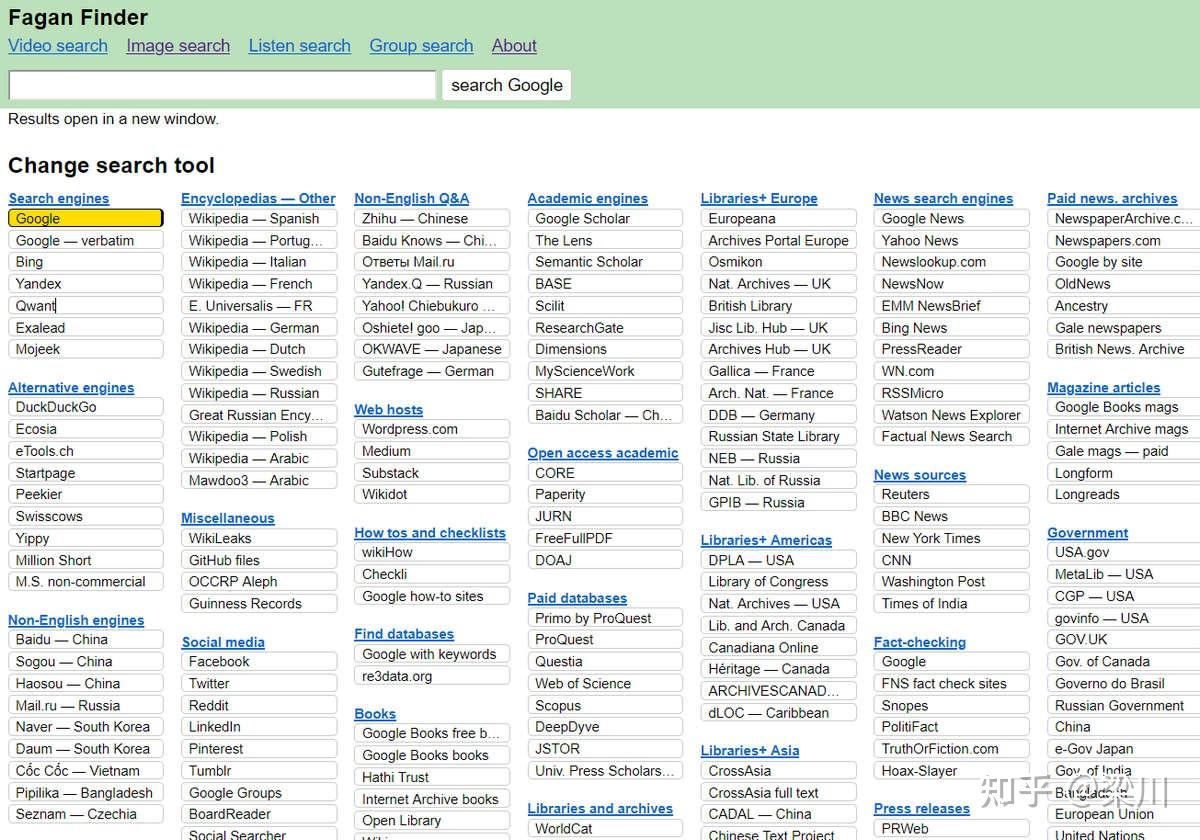 Fagan Finder，历史久远的聚合搜索引擎，垂直搜索引擎大全 - 知乎