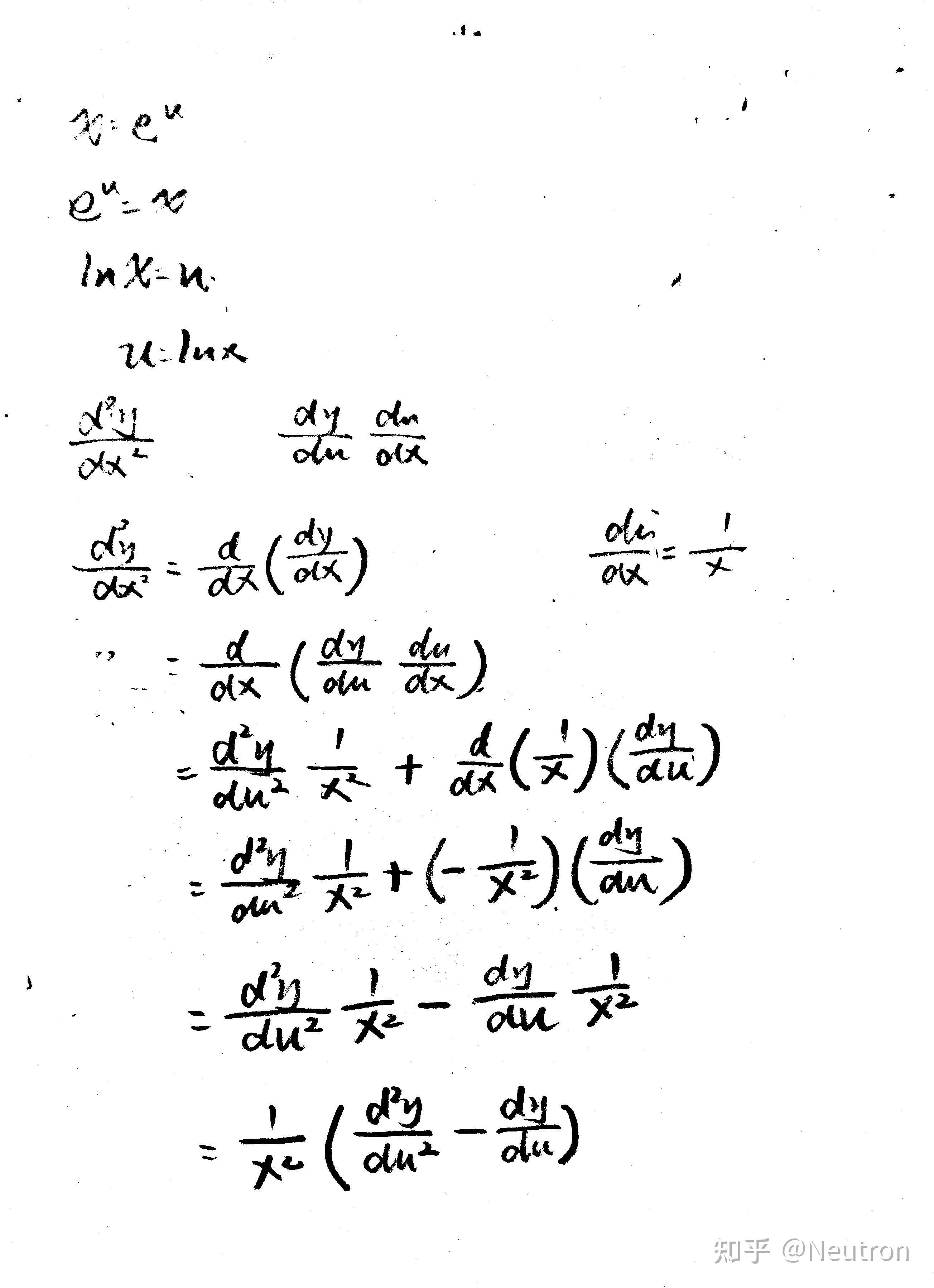 x=e^u, 则d2y/dx2如何用dy/du和d2y/du2表示? - 知乎