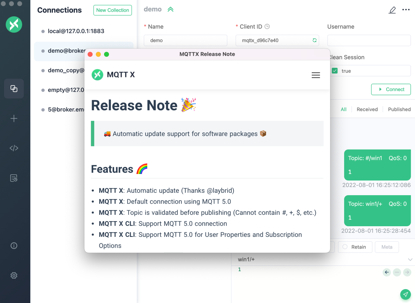 MQTT X v1.8.1版本发布：桌面端支持自动更新，MQTT X CLI支持MQTT 5.0 - 知乎
