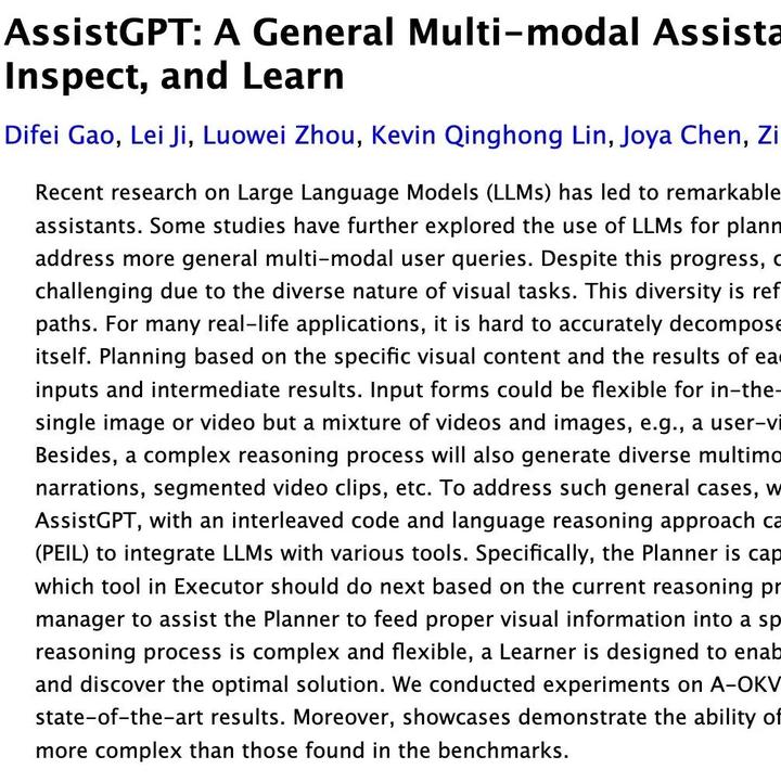 AssistGPT：规划、执行、检查与学习 - 知乎