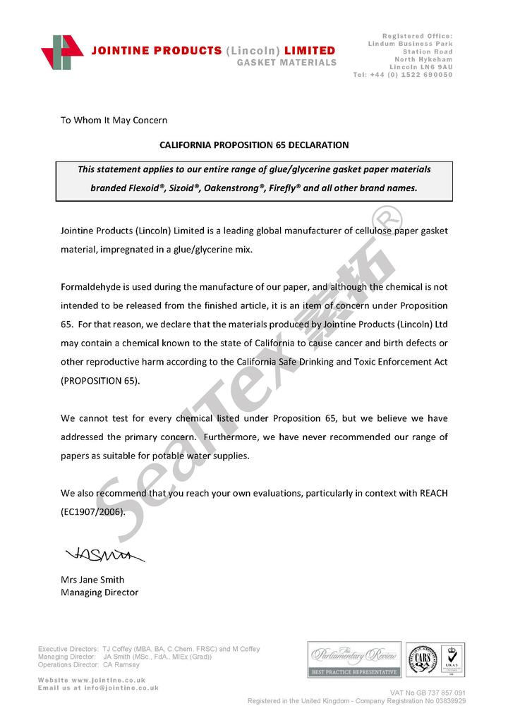 英国福来德Flexoid、Cranflex符合加州CP65法规及PFAS-free要求 - 知乎
