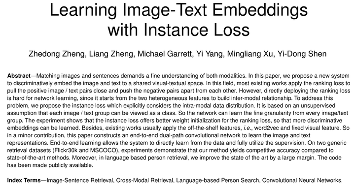 Text-Image Retrieval | Learning Image-Text Embeddings with Instance Loss - 知乎