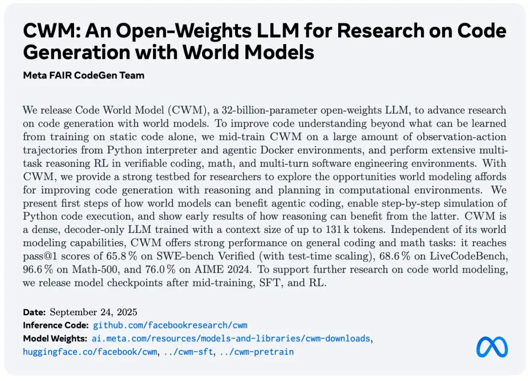 首个代码世界模型引爆AI圈，能让智能体学会「真推理」，Meta开源 - 知乎