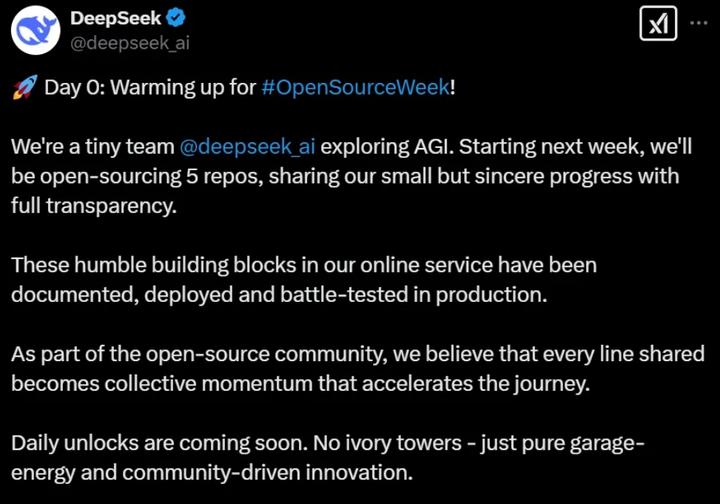 DeekSeep开源周来了！将开源5个代码库，这才是真正的OpenAI。 - 知乎