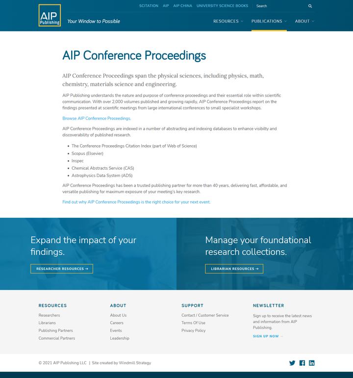 AIP Conference Proceedings ISSN: 0094-243X ( INSPEC, CPCI, Scopus)科学期刊 ...