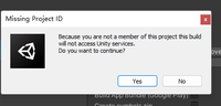 Unity 打包警告warning：Missing Project ID和Unable to access Unityservices.Please log in，or request ...