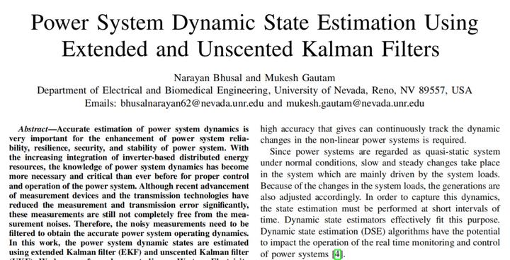 基于扩展(EKF)和无迹卡尔曼滤波(UKF)的电力系统动态状态估计 - 知乎