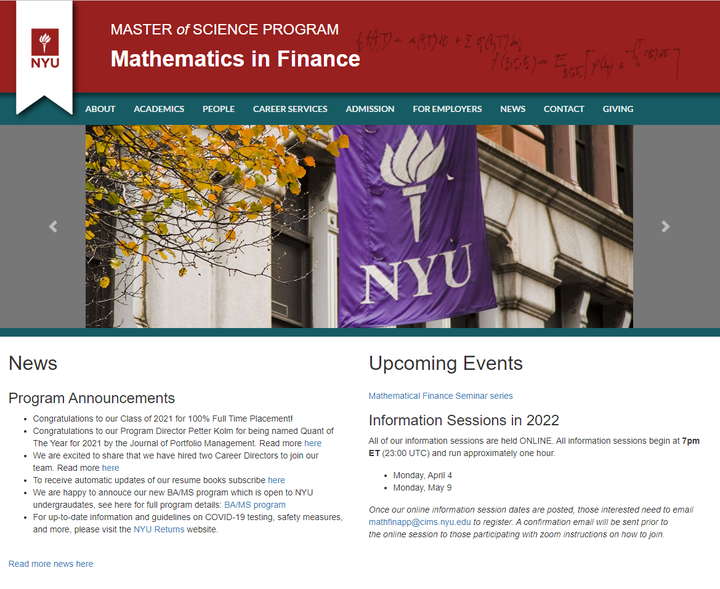纽约大学 Master of Science Program--Mathematics in Finance - 知乎