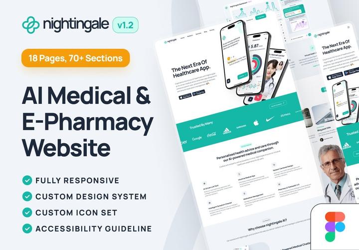 310+屏AI智能健康医疗医院体检数据统计app用户界面ui设计figma模板素材 nightingale UI Kit: AI Medical & E-Pharmacy App - 知乎
