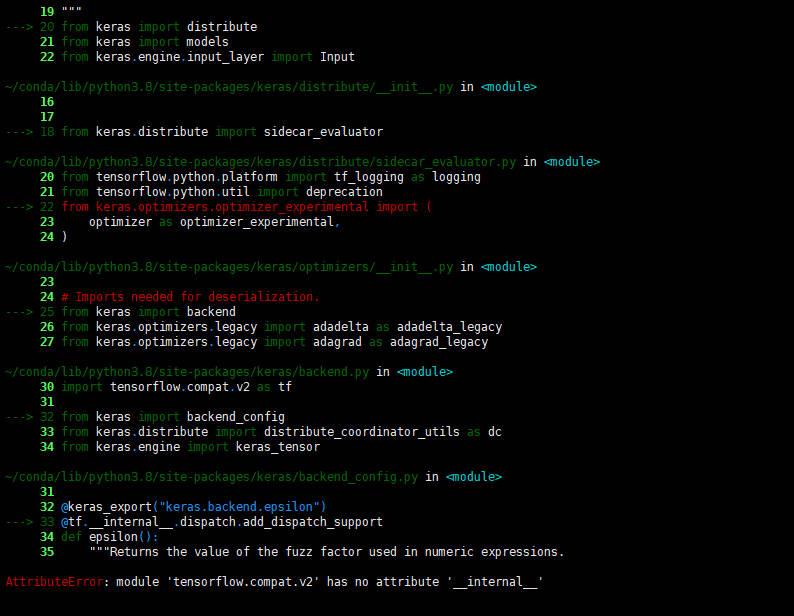 Tensorflow 和 Keras报错：AttributeError: module 'tensorflow.compat.v2.__internal__' has no attribute ...