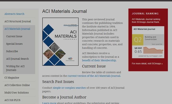 《ACI MATERIALS JOURNAL》杂志影响因子多少？ - 知乎