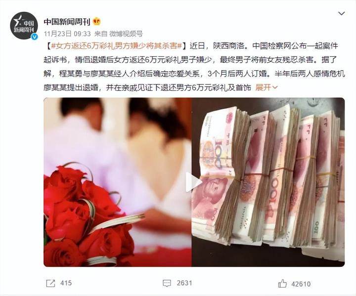 女子拒退彩礼成失信人,返还6万男方嫌少将其杀害!法院判了 知乎